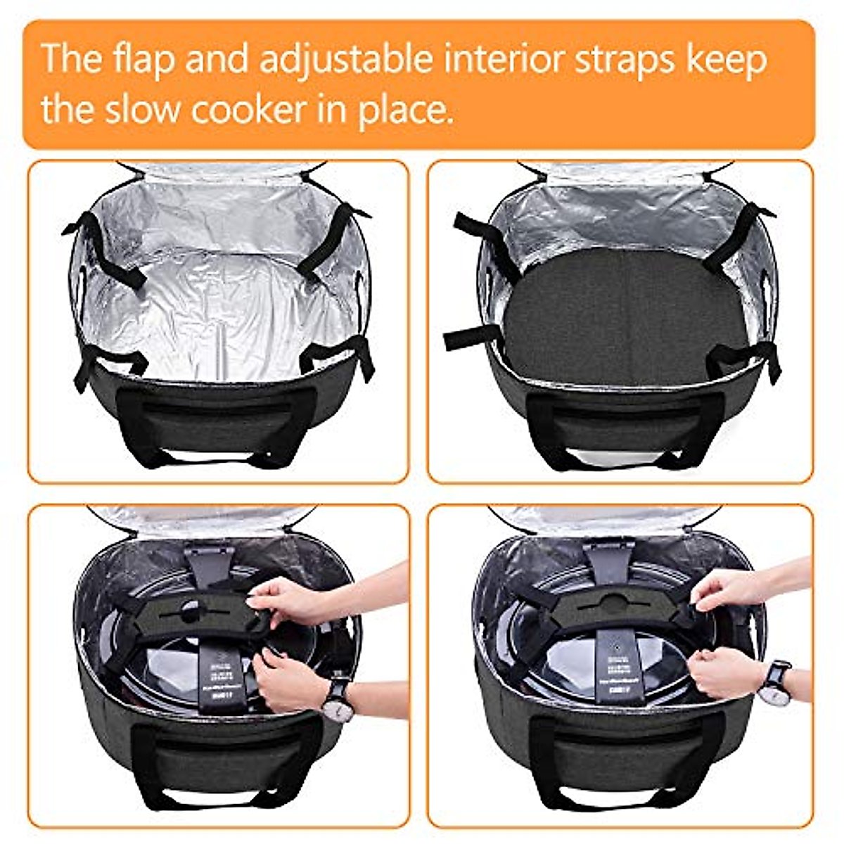 Luxja Insulated Slow Cooker Bag (with a Bottom Pad and Lid Fasten Straps), Slow Cooker Carrier Fits for Most 6-8 Quart Oval Slow Cooker, Black
