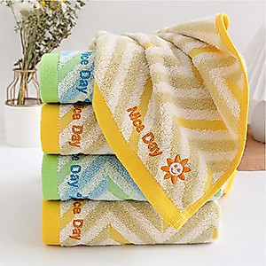 Pidada Hand Towels Set of 2 Striped Pattern 100% Cotton Absorbent Soft Decorative Towel for Bathroom 13.4 x 29.1 Inch (Green & Yellow)