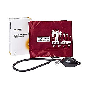 McKesson LUMEON Replacement Blood Pressure Cuff with Bulb and Valve, Nylon Cuff, 2-Tube Bladder, Burgundy, Adult Large, Gauge Not Included, 15 Count