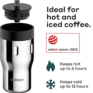BOBBER 12 oz Stainless Steel Coffee Tumbler – Dishwasher Safe, Insulated Tumbler with Screw Top Twist 360 Drinking Lid – BPA-Free Thermo Coffee Mug Cup Leak-Proof, Spill-Proof for Women, Men (Glossy)