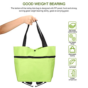 2 in 1 Foldable Shopping Cart, 2023 New Foldable Shopping Bag Carts with Wheels, Portable Rolling Tote Shopping Bag with Wheels, Waterproof Trolley Collapsible Grocery Shopping Tote Bag Cart (A GREEN)