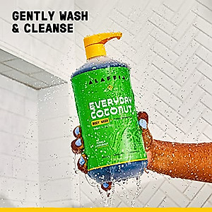 Alaffia Sensitive Skin Body Wash Pack, Everyday Coconut Body Wash for Men & Women, Natural Body Wash with Plant Based Ingredients, Coconut Oil, Coffee, Vitamin E, Purely Coconut (2 Pack-32 Fl Oz Ea)