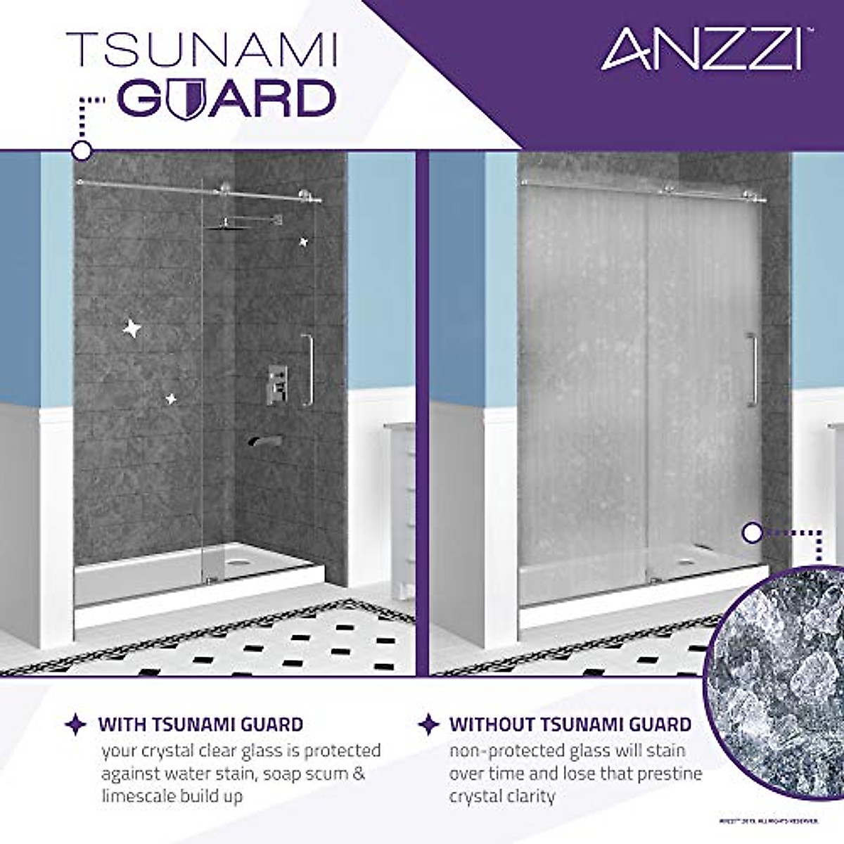 ANZZI 72" x 24" Frameless Shower Door in Brushed Nickel, Fellow Water Repellent Glass Shower Door with Seal Strip Parts and Handle, 3/8 inch Glass Hinged Shower Door with Handle (SD-AZ09-01BN)