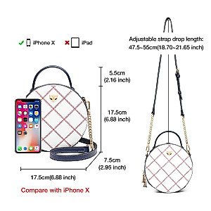 Split Cow Leather Women's Leather Round Crossbody Bags Female Cowhide Small England Style Circular Handbag Lady Shoulder Bags (white)