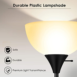 BoostArea Floor Lamp, Standing Lamp, 9W LED Floor Lamp, Energy Saving, 50,000hrs Long Lifespan, 3000K Warm White, Eye-Caring, Torchiere Floor Lamps for Bedroom, Living Room, Office, Reading, Black