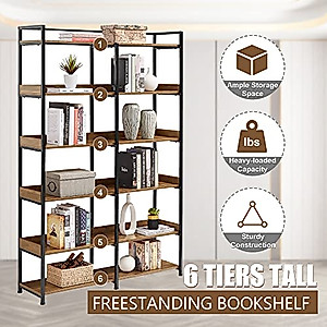 Merax 6-Tier Tall Bookshelf Bookcase, Freestanding Open Large Vintage Industrial Storage and Display Shelves for Home Office