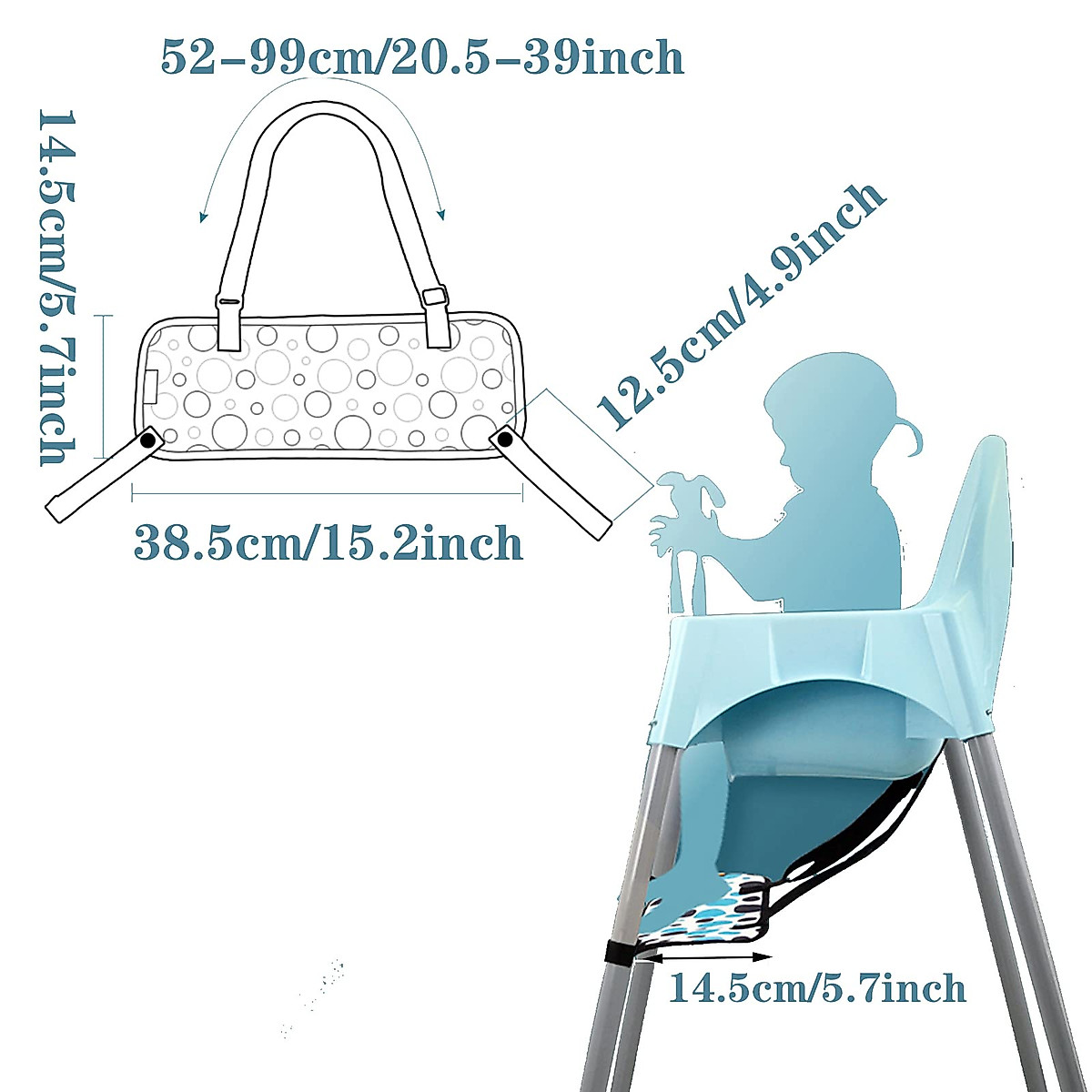 ZYSM High Chair Footrest, Portable Adjustable Non-Slip 600D Polyester Fiber Ice Silk Fabric Foot Rest, Knitting Footrest Compatible with Ikae Baby HighChair Accessories (Blue), 1.0 Count