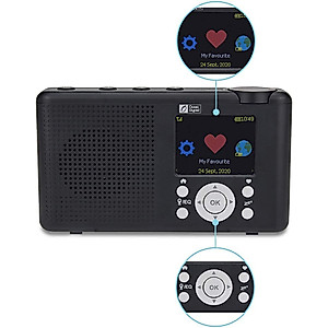 Ocean Digital WR-23F Portable FM Internet Radio 2.4” Color LCD Built-in Battery Wi-Fi Bluetooth (Black)