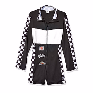Beauty's Love Speed Race Car Driver Adult Halloween Queen Racer Costume Jumper for Women (black/white, Extra Large)