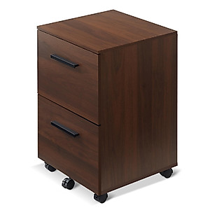 VICLLAX 2 Drawer Mobile File Cabinet, Vertical Filing Cabinet with 5 Wheels Fits Legal/Letter/A4 File Size for Home Office,Walnut
