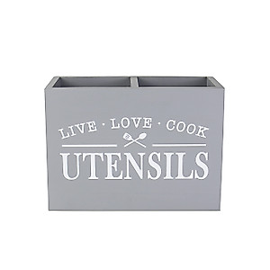 Karisky Kitchen Utensil Holder with Removable Bottom Large 2 Compartments Utensil Organizer Farmhouse Utensil Caddy for Countertop Decor, 9 x 7 x 5 Inch, Black