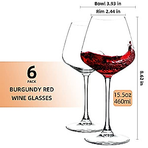Red Wine Glasses Set of 6, Burgundy Wine Glasses, 15.5 oz, Long Stem Wine Glasses Fit for Wine Tasting, Party, Wedding - Clear Glass