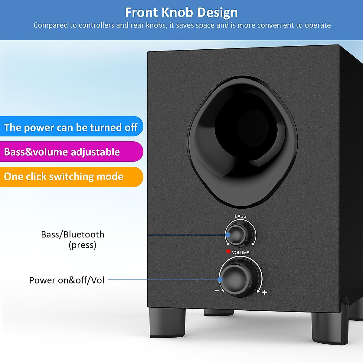 OROW(Upgrade S213) Bluetooth Computer Speakers,PC Speaker with Subwoofer,Front Knob 18W Wireless PC Speakers,Support AUX&Bluetooth Play,Great for Party/Game/TV (S213)