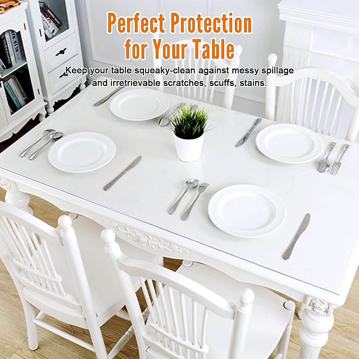 Royhom Clear Table Protector, 1.5mm Thick 60 x 36 Inch, Plastic Table Cover, Table Protector for Dining Room Table, Clear Table Cover Tablecloth Protector, Plastic Table Cloth for Kitchen Wooden Table