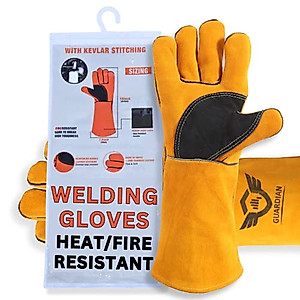 Guardian Leather Welding Heat Resistant Gloves – 16” All-In-One Stick/Mig/ Tig Welding Gloves Use as Mitts BBQ Gloves, Grill Gloves, Oven Gloves & More - Built to Last with Industrial Strength Sewing