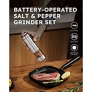 FORLIM Electric Salt and Pepper Grinder Set, Automatic Salt and Pepper Grinder Set, One Handed Operation Refillable Mill with Light, Adjustable Coarseness - 2 Mills