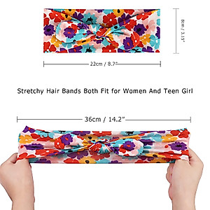 DRESHOW Boho Bow Headbands for Women Vintage Flower Printed Yoga Hairband Elastic Rabbit ear Head Wrap 6 Pack