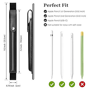 DTTO Pencil Case for Apple Pencil (USB-C) & Apple Pencil 1st/2nd Generation, PU Leather iPad Pencil Sleeve Pouch with Detachable Elastic Band for iPad 9.7"/ 10.2"/ 10.5"/ 10.9"/ 11"/ 12.9", Black