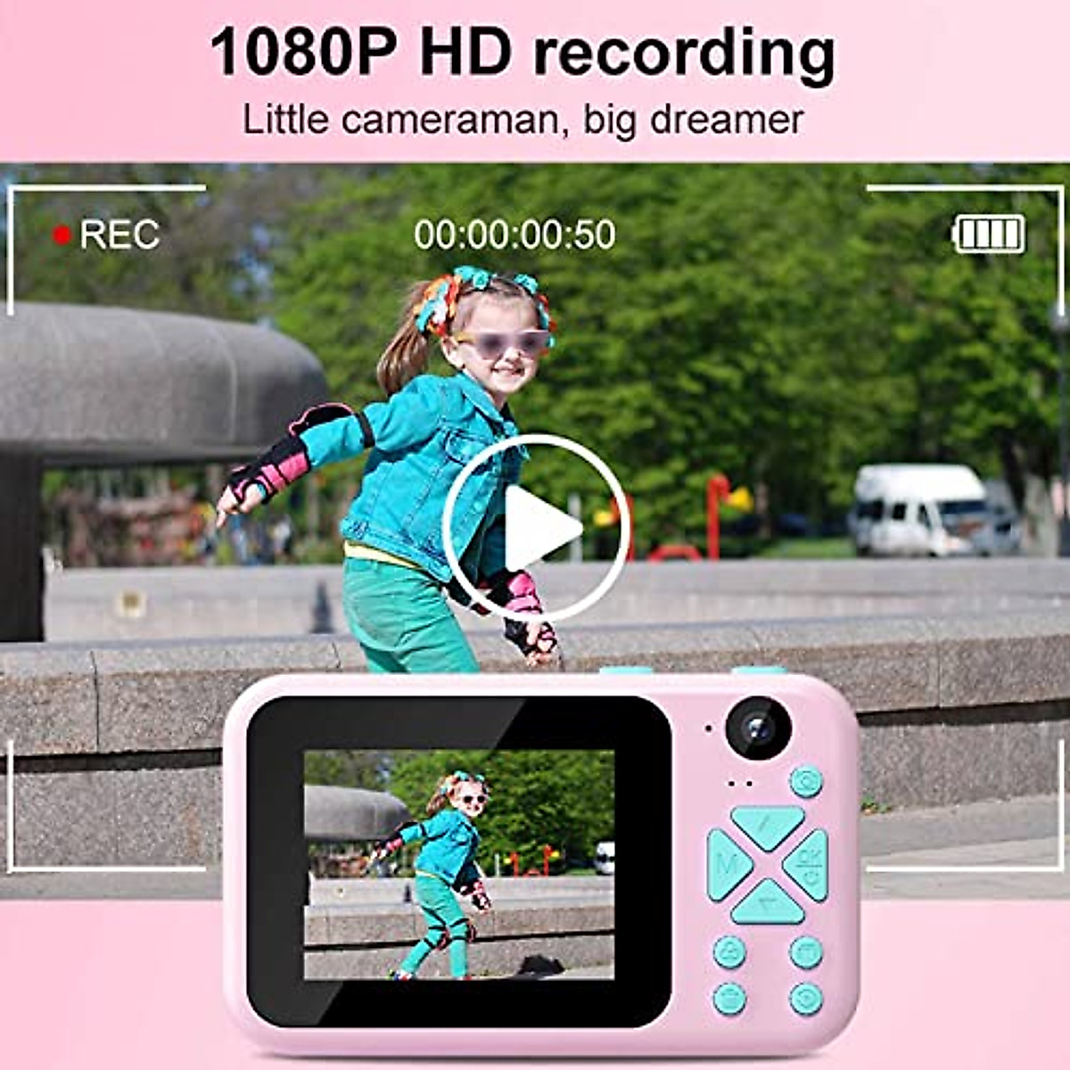 Vlogging Camera for Kids, Full Hd 1080p Rechargeable Electronic Mini Camera for Boys and Girls, Point and Shoot Digital Cameras with IPS Screen, Electronic Anti-Shake Digital Camera