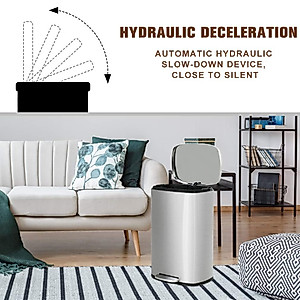 BestOffice 13 Gallon (50L) Trash Can with Lid Garbage Can Commercial Trash Can with Soft-Close Foot Pedal Fingerprint Proof Stainless Steel Trash Can for Kitchen Home Office Bedroom Bathroom