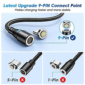 ODDADD Magnetic Charging Cable 3A Fast Charging[3Pack-10ft/10ft/10ft], 360° Rotating Magnetic Phone Charger Data Sync, Compatible with Micro USB, Type C, iProduct Devices