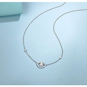 FANCIME Sterling Silver Evil Eye Necklace Cubic Zirconia Pendant Necklace Yom Kippur Lucky Fine Jewelry for Women 16 + 2 inch Extender