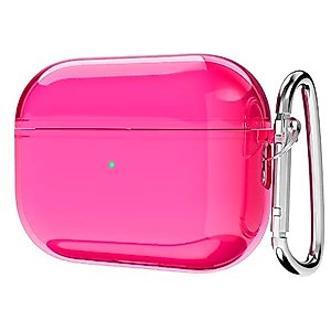Svanove for Airpods Pro 2nd Generation Case Clear, Neon Transparent Airpods Pro 2 Case Silicone Accessories, Soft Rubber Gel Airpods Case for Women Girl Cute, Protective Cover with Lock, Hot Pink