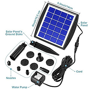 Ganeen 2.0 W 200 L/ H Solar Fountain Pump Solar Bird Bath Fountain with Panel Solar Powered Floating Pump with 5 Nozzles and 3.2 Feet Silicone Clear Tubing for Pond Fountain Garden Water Cycling