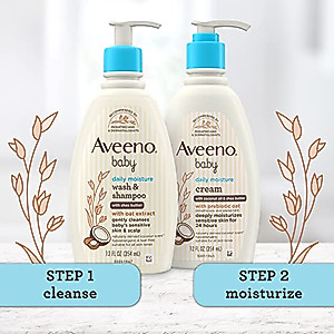 Aveeno Baby Daily Moisturizing Cream with Prebiotic Oat, Baby Lotion with Coconut Oil & Shea Butter Deeply Moisturizes Sensitive Skin, Hypoallergenic with a Gentle Coconut Scent, 12 fl. oz