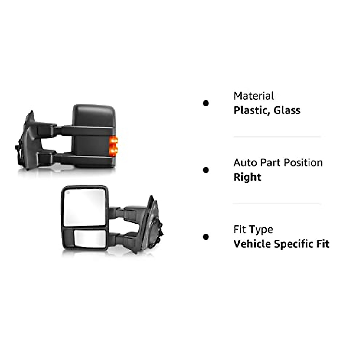 Perfit Zone Towing Mirrors Replacement Fit for 2008-2016 F-250 F-350 F-450 F-550 SUPER DUTY,POWER HEATED W/SMOKE SIGNAL,BLACK (PAIR SET)