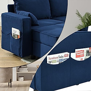 TOQIJUN Modular Sectional Sofa with Ottomans Velvet,U Shaped Sleeper Sofa with Storage, Sofa Covers Removable, 7 Seat Couch with Ottoman for Living Room,Navy Blue