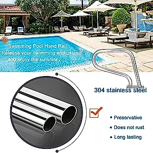 BTZHY Pool Railings, 304 Stainless Steel Handle, Humanized Swimming Pool Handrails w/Screw Accessories for Garden Backyard Pools Easy to Install (1PCS)