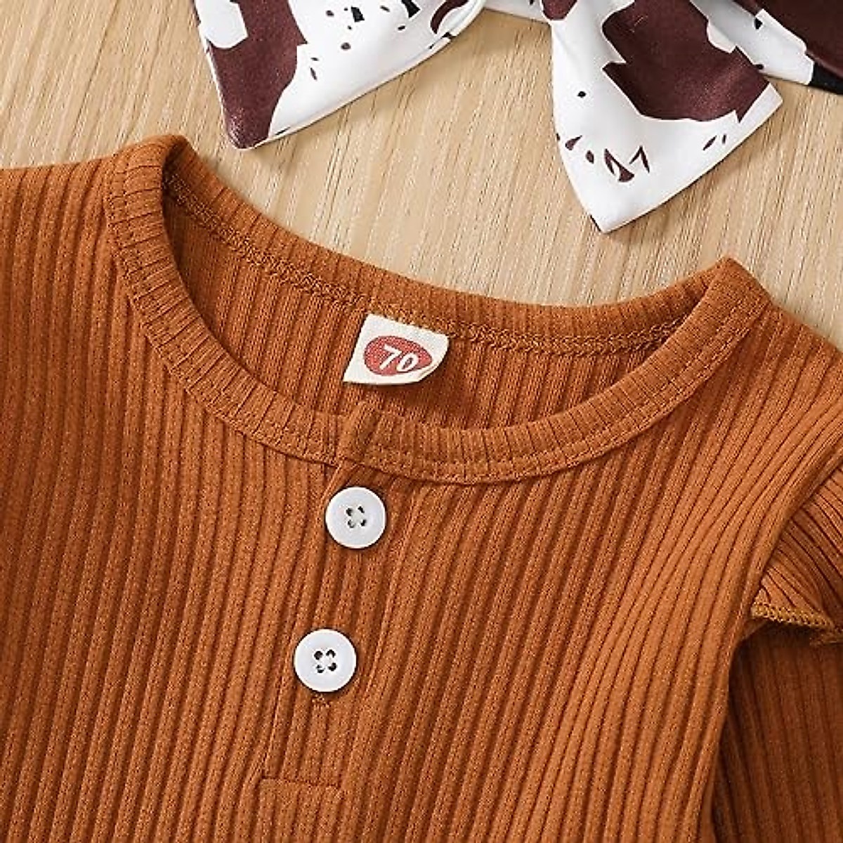 JOIMOCY Baby Girl Clothes 12-18 months Ribbed Ruffled Romper+Leopard Flared Pants Infant Fall Winter Outifts, Brown Girls Clothing 12-18M/100cm