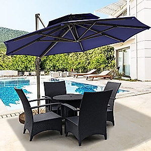 YITAHOME 11ft Patio Umbrella Outdoor Cantilever Umbrella Double Top Round Offset Umbrella w/Heavy Duty Aluminum Frame & Cross Base for Garden Pool Backyard Market (Navy Blue)