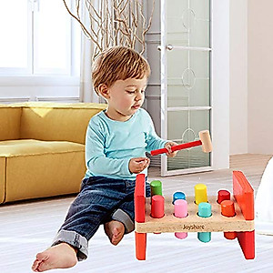 Joyshare Pounding Bench Wooden Toy with Mallet, Hammer Toys for Toddlers 2-3 4 5 Year Old