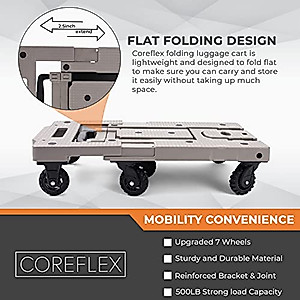 Hand Truck, COREFLEX Folding Hand Truck Foldable with 7 Wheels 500lbs Heavy Duty Hand Truck Dolly Adjustable Handle for Luggage, Travel, Moving, Shopping, Personal and Office