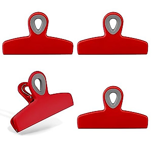 COOK WITH COLOR Bag Clips - Heavy Duty Chip Clip and Refrigerator Magnet Clips for Food Storage with Air Tight Seal Grip, Red, Pack of 4 Large Clips