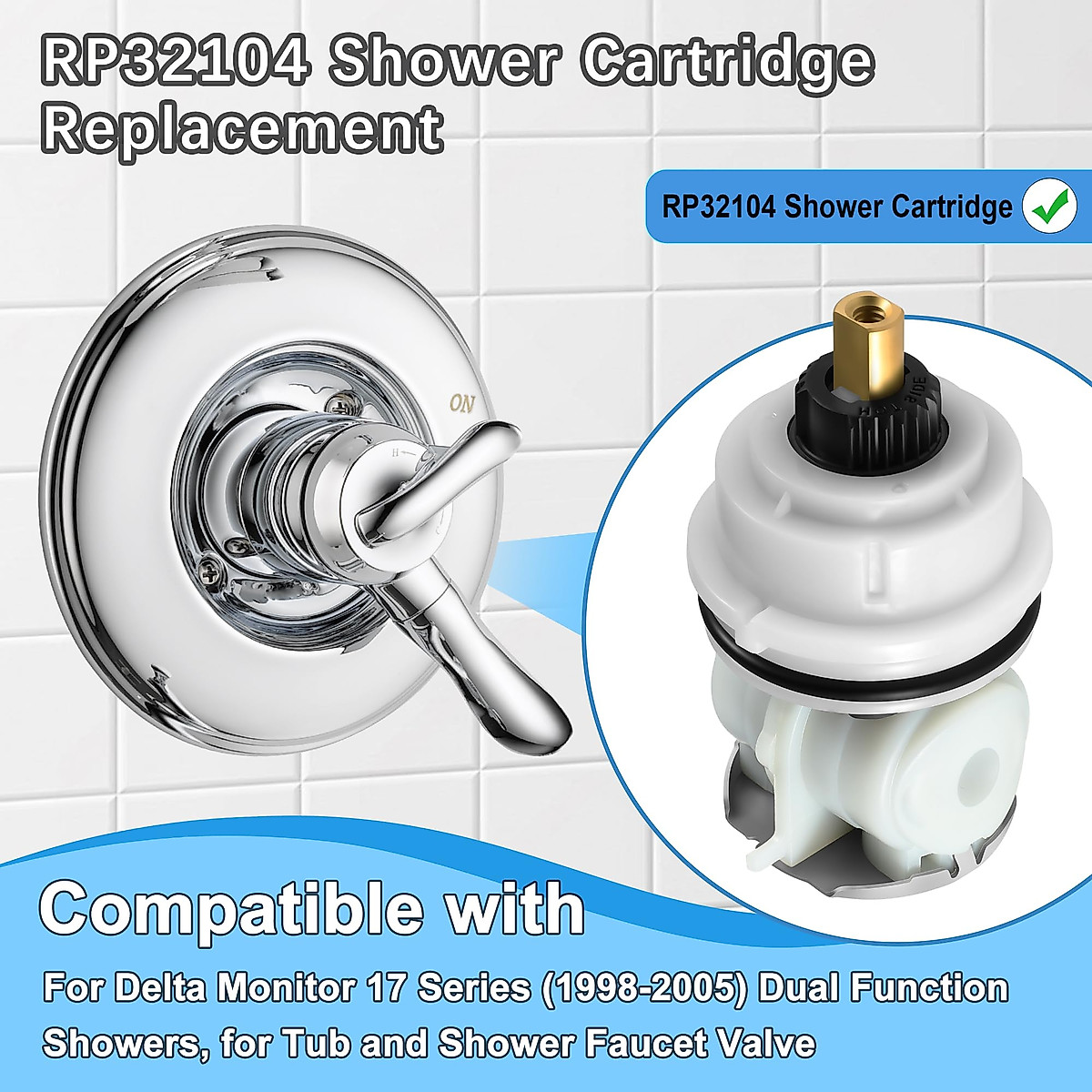 RP32104 Shower Cartridge Replacement Assembly, Compatible with Delta Monitor 1700 Series (1998-2005) Showers, for Tub and Shower Faucet Valve