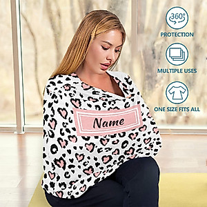 Custom Leopard Pink Heart Baby Car Seat Cover Personalized Your Name Nursing Covers Breastfeeding Scarf Infant Carseat Canopy for Mom Baby Gift