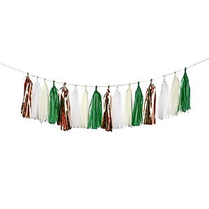 GUZON 20Pcs Wedding Party Tassel Green Champagne Gold and IvoryTassel Garland for Rustic Style Bridal Shower Baby Shower Spring Decor Birthday Eucalyptus Neutral Decorations
