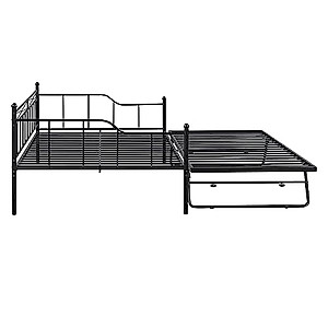 SYING88 Full Size Daybed with Trundle Heavy-Duty Metal Day Bed Frame Portable Folding Trundle with Twin Size Adjustable Trundle Beds for Living Room Bedroom Kids Teens Adults (Black)