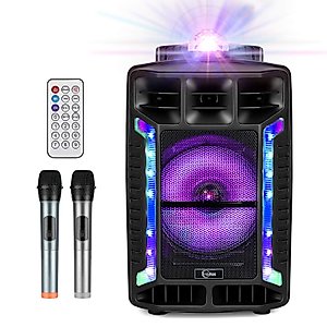 Portable Karaoke Machine 8’’ PA Speaker System Bluetooth Karaoke System for Adults & Kids with Disco Ball, Microphone Rechargeable Battery USB/SD Reader