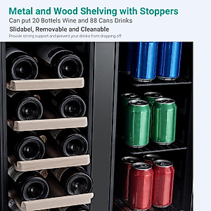 GarveeHome 24 Inch Wine and Beverage Refrigerator, 20 Bottles & 88 Cans Wine Cooler with Dual Zone, Wine Fridge Built-In & Freestanding, 2 Safety Locks and Digital Touch Control