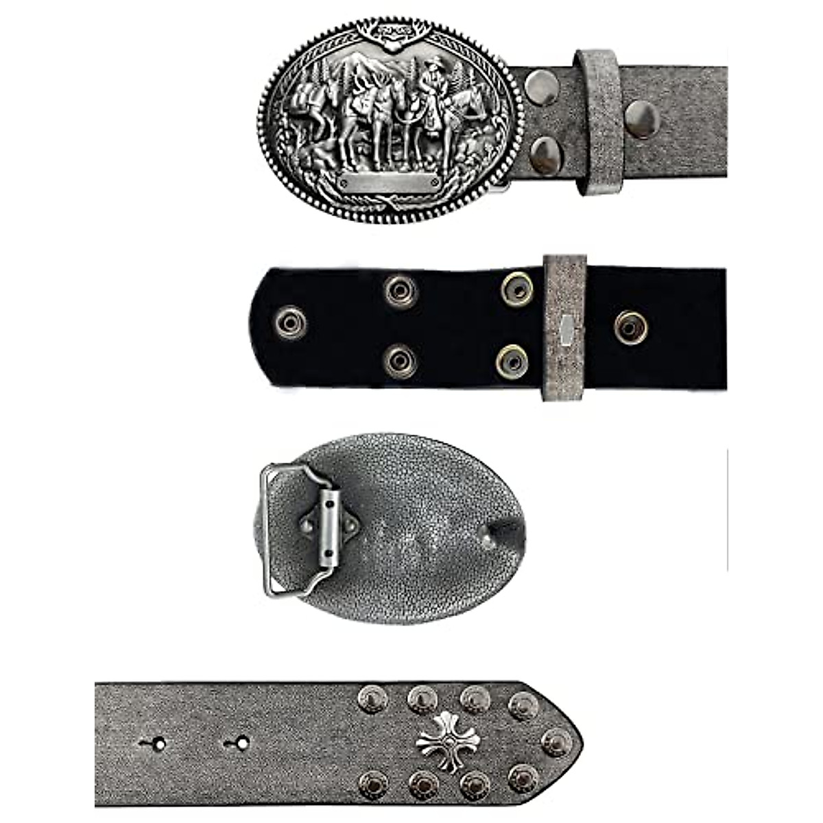 TOPACC Women Men Western Buckle Belt Cowgirl Cowboy Country Concho Leather Belt Rodeo Horse Plaque Removable