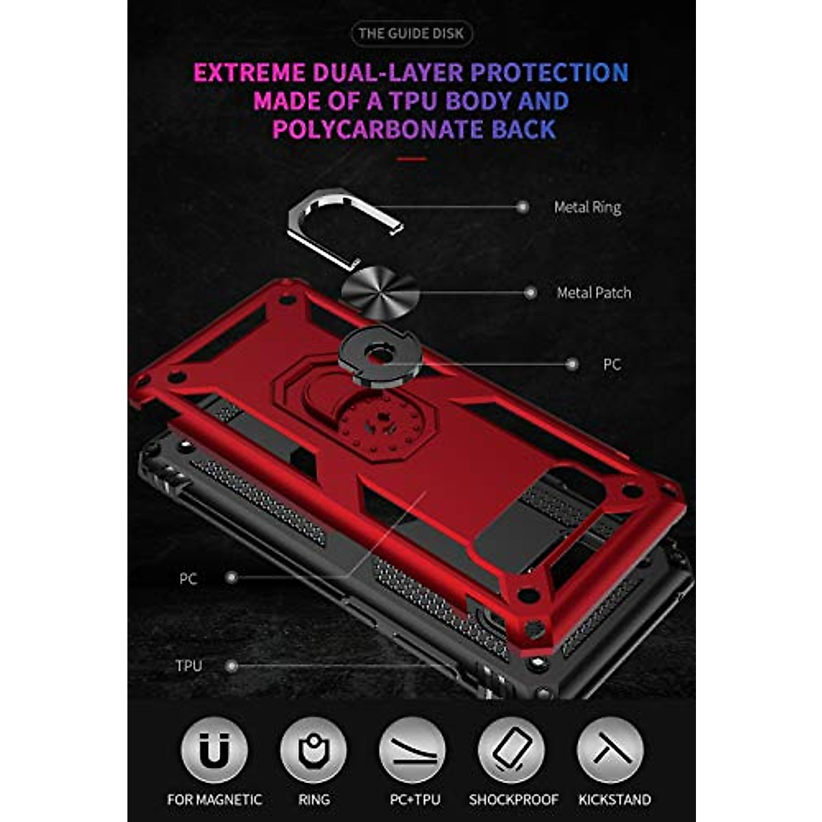 Dishibei Military Grade Drop Impact for Samsung Galaxy Note 8 Case 360 Metal Rotating Ring Kickstand Holder Built-in Magnetic Car Mount Armor Shockproof Case for Galaxy Note 8 Protection Case (Gold)