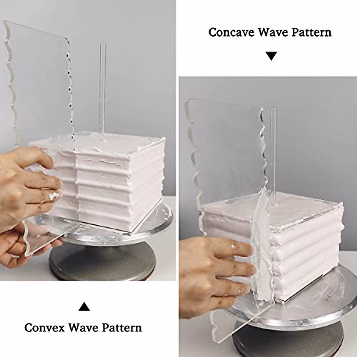 AQUIVER Acrylic Square Cake Disk Set - Cake Discs Circle Base Boards with Center Hole - 2 Comb Scrapers (4 Patterns) & 3 Dowel Rod - 6.25", 8.25", 10.25", 2 of Each Size - Supplies for 3 Tier Cakes