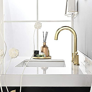 Phiestina Widespread Brushed Gold 8 Inch 2 Handles 3 Holes Hexagonal Widespread Bathroom Faucet, Bathroom Sink Faucet with Stainless Steel Metal Pop Up Drain,NS-WF001-6-BG