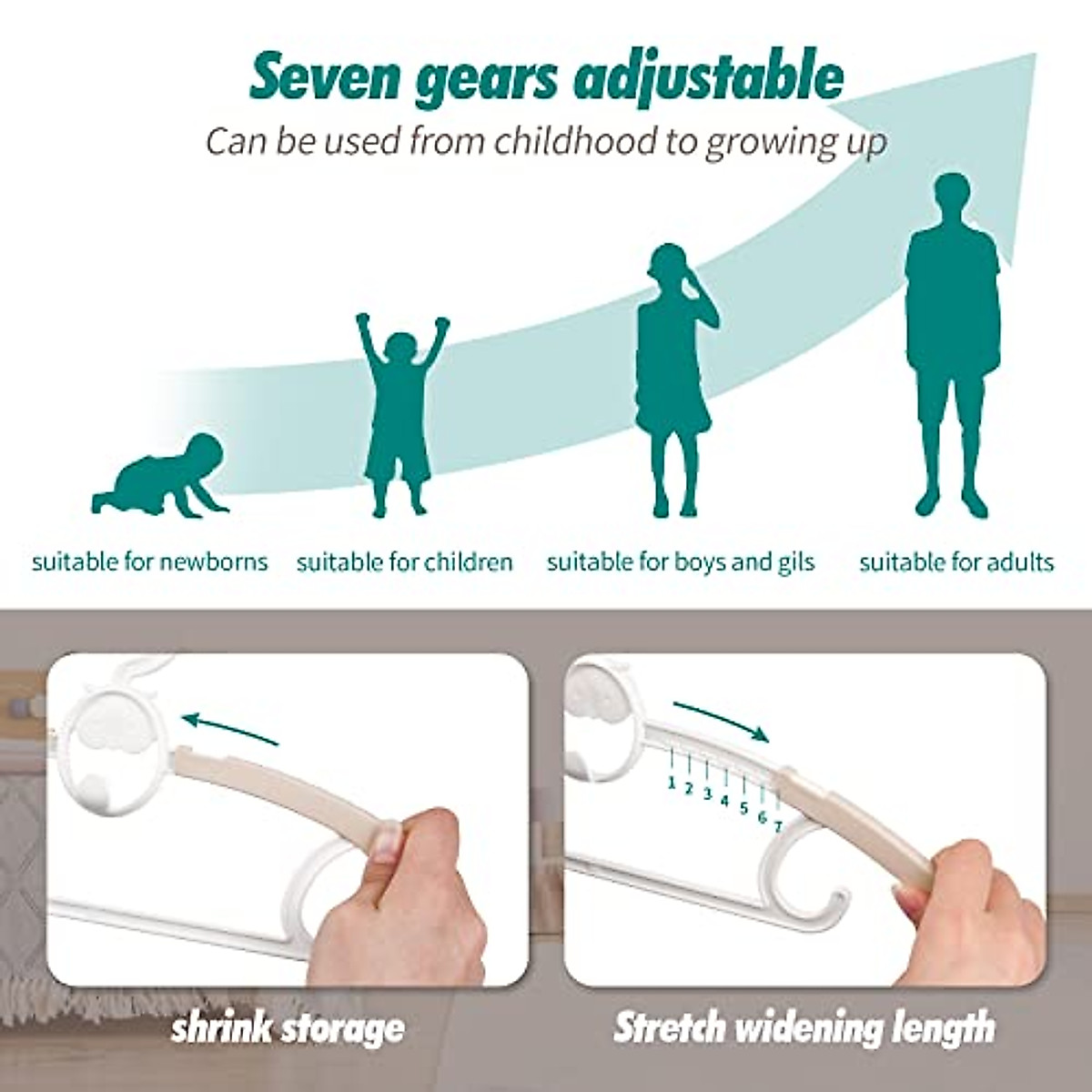 Domiella Adjustable Baby Clothes Hangers for Nursery,Plastic Children Closet Hangers Non-Slip Kids Hangers Space Saving Extendable Newborn Hangers (Pink+Gray 20-Pack)