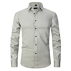HOTIAN Men's Slim Fit Dress Shirt Spread Collar Tuxedo Shirt Button Down Solid Color (Light Green,Medium)
