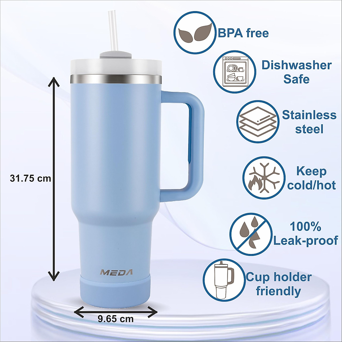 Tumbler with Lid & Straw 40oz | Leak Proof ,Insulated, Reusable Travel Coffee Mug Stainless Steel | Includes Tumbler Accessories Straw Cover + Silicone Boot for Water,Iced Tea Easter Gift(Blue, 40oz)